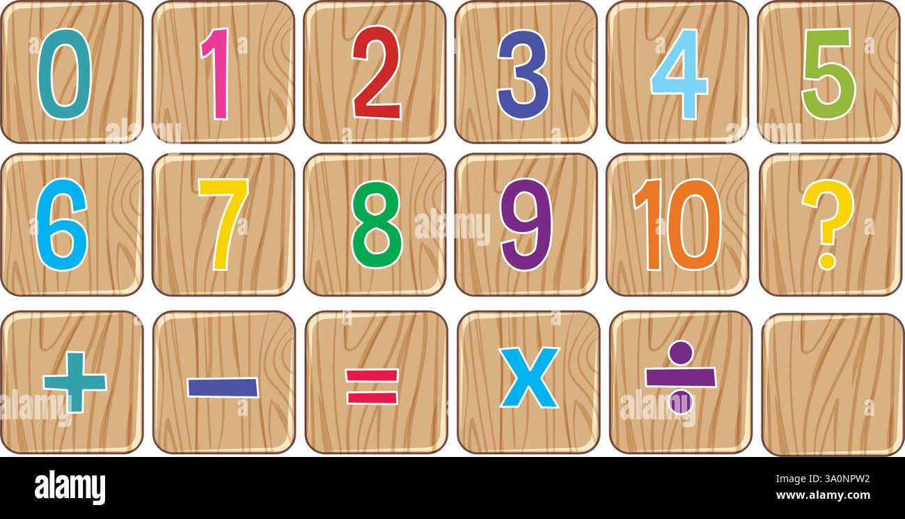 Wooden tiles with numbers and math symbols Stock Vector Image & Art - Alamy