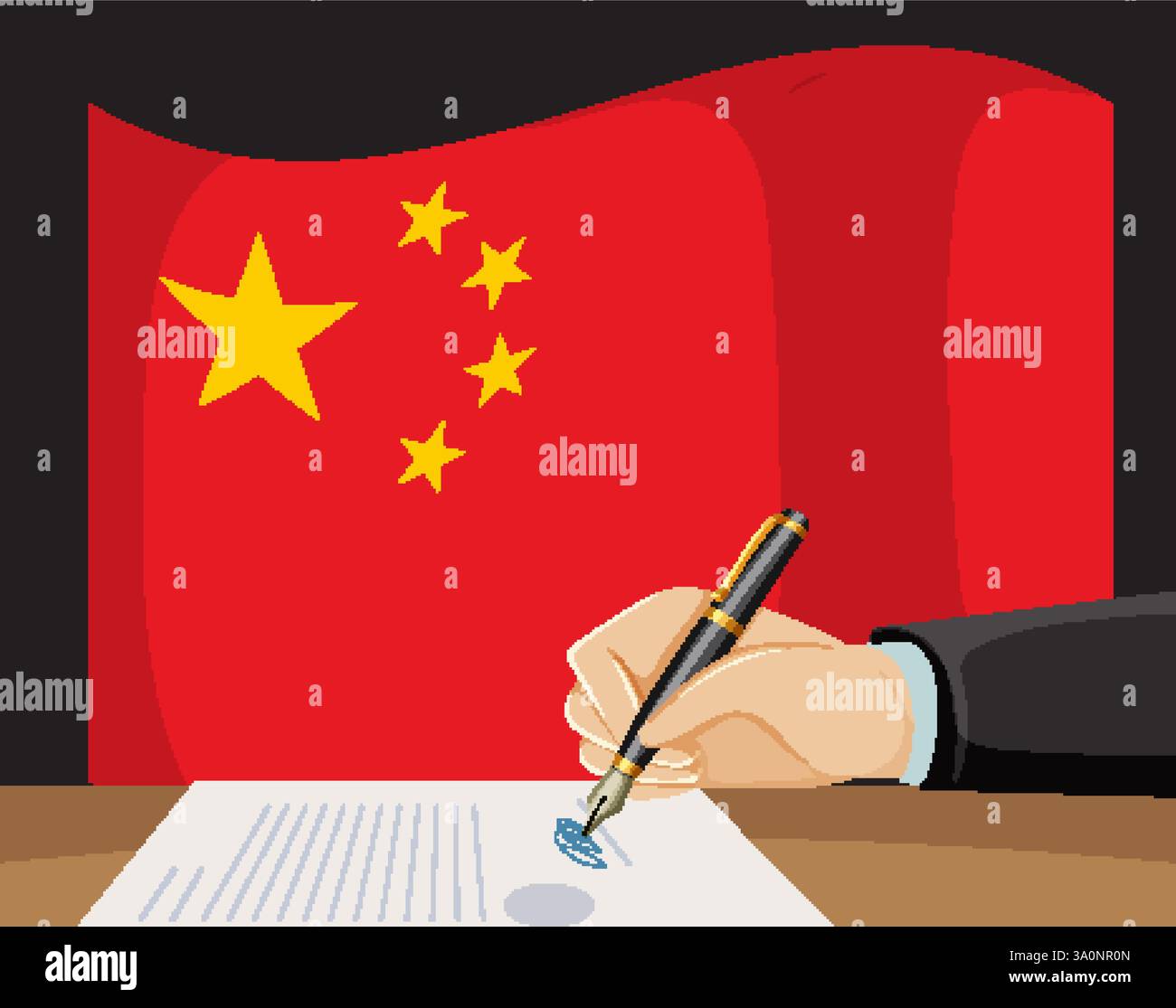 Hand signing document with Chinese flag background Stock Vector Image ...