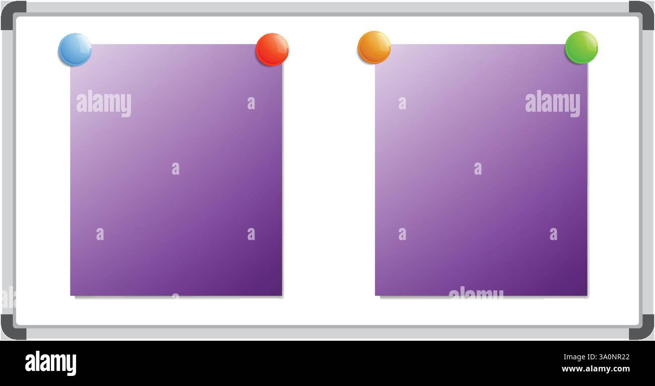 Two purple notes pinned on a whiteboard Stock Vector Image & Art - Alamy