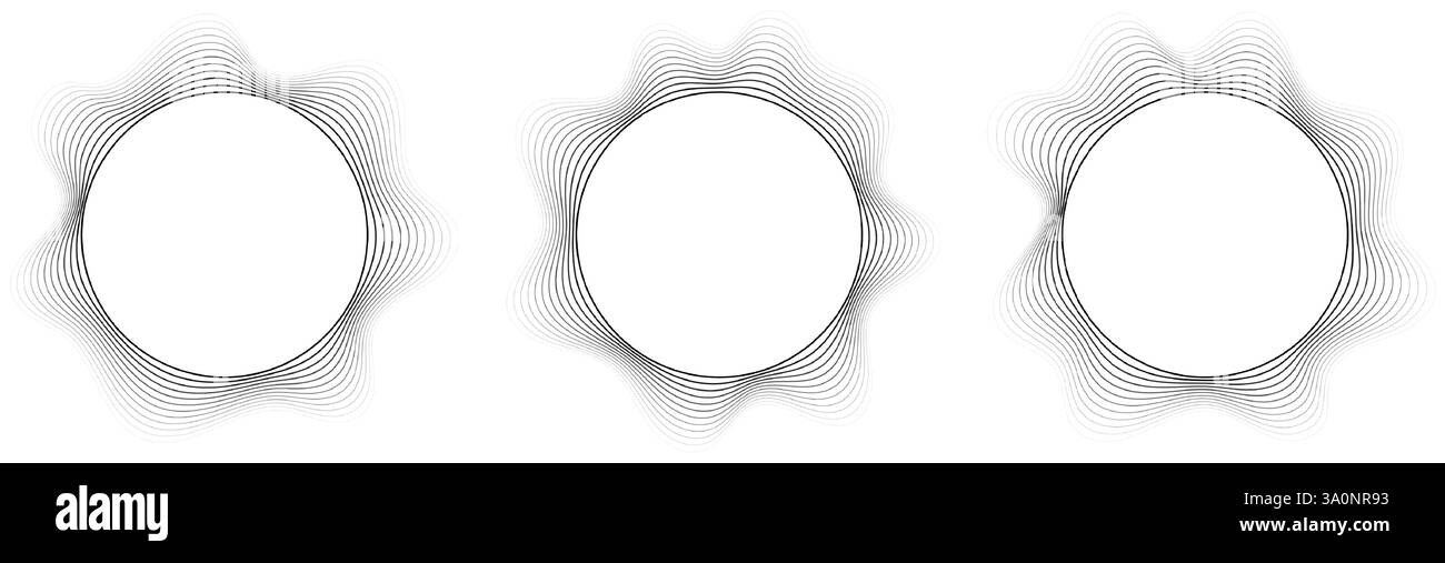 Round sound wave frames, circular lines pattern, radial curvy shapes ...