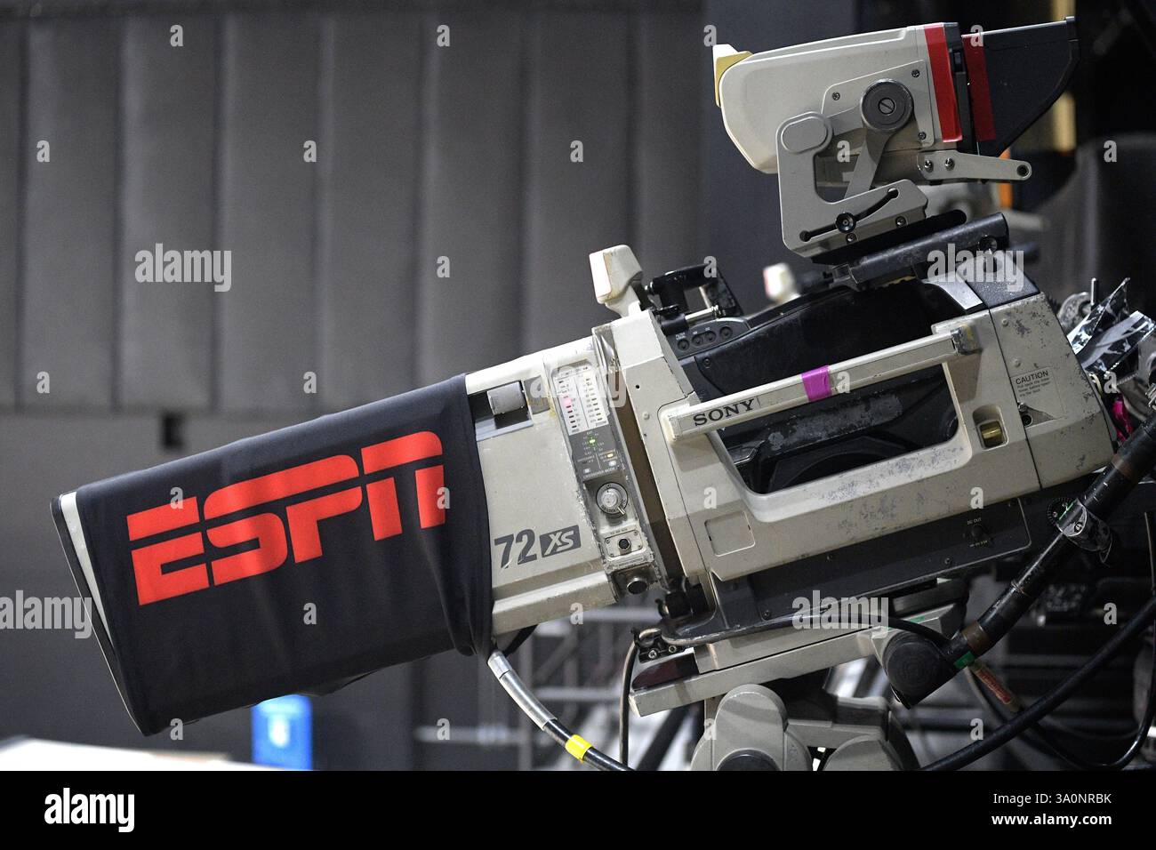 FILE - A television camera is viewed during an ESPN broadcast in the ...