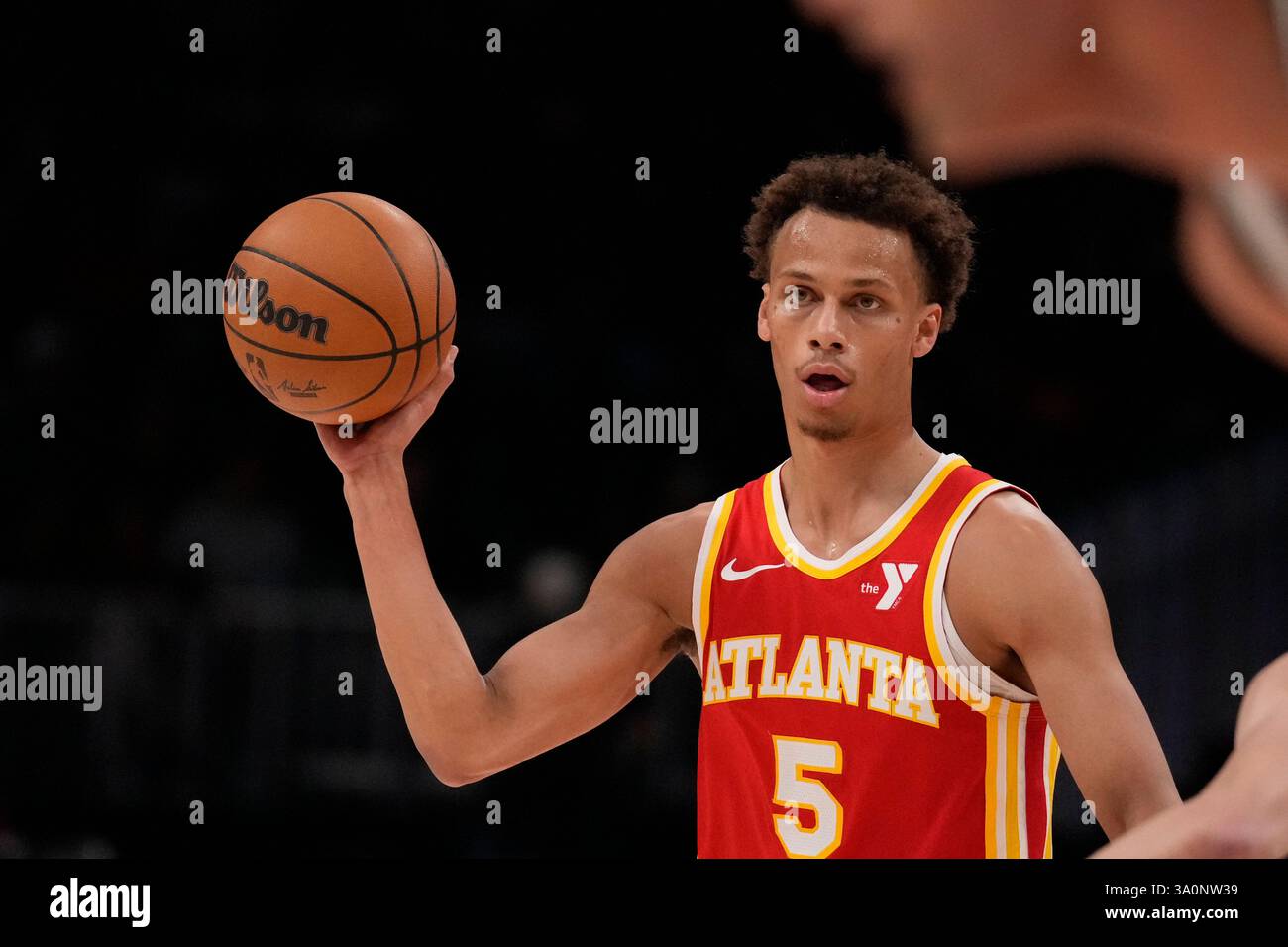 Atlanta Hawks guard Dyson Daniels (5) looks to pass in the first half ...
