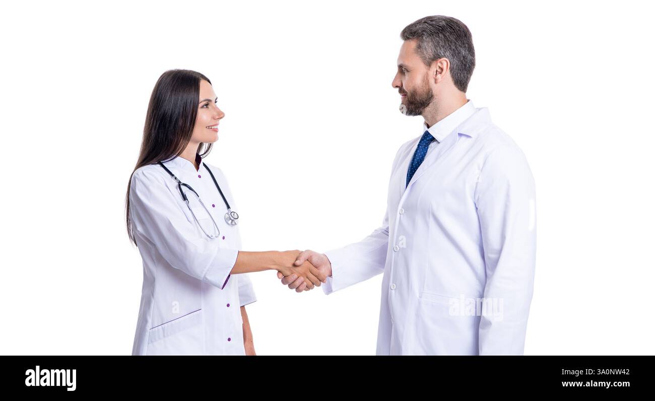 promotion deal. doctor handshake with nurse. healthcare insurance deal ...