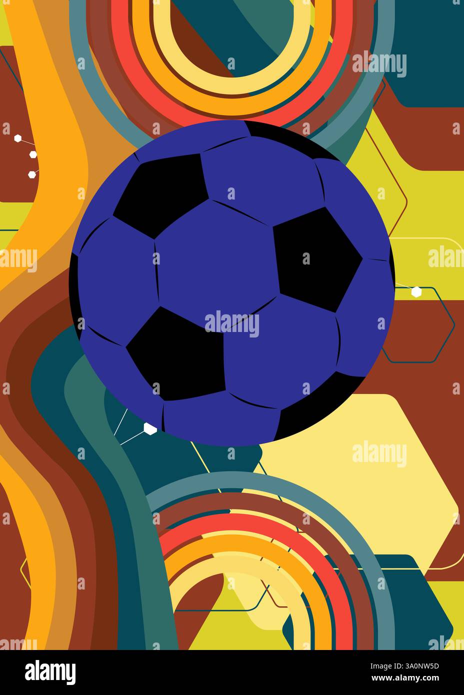 Retro 70s Background with Football Ball. Groovy Sport 1970s art ...