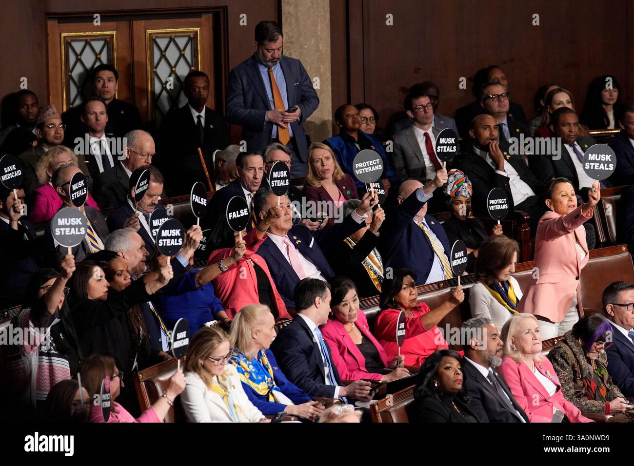 Democratic representatives protest as US President Donald Trump ...