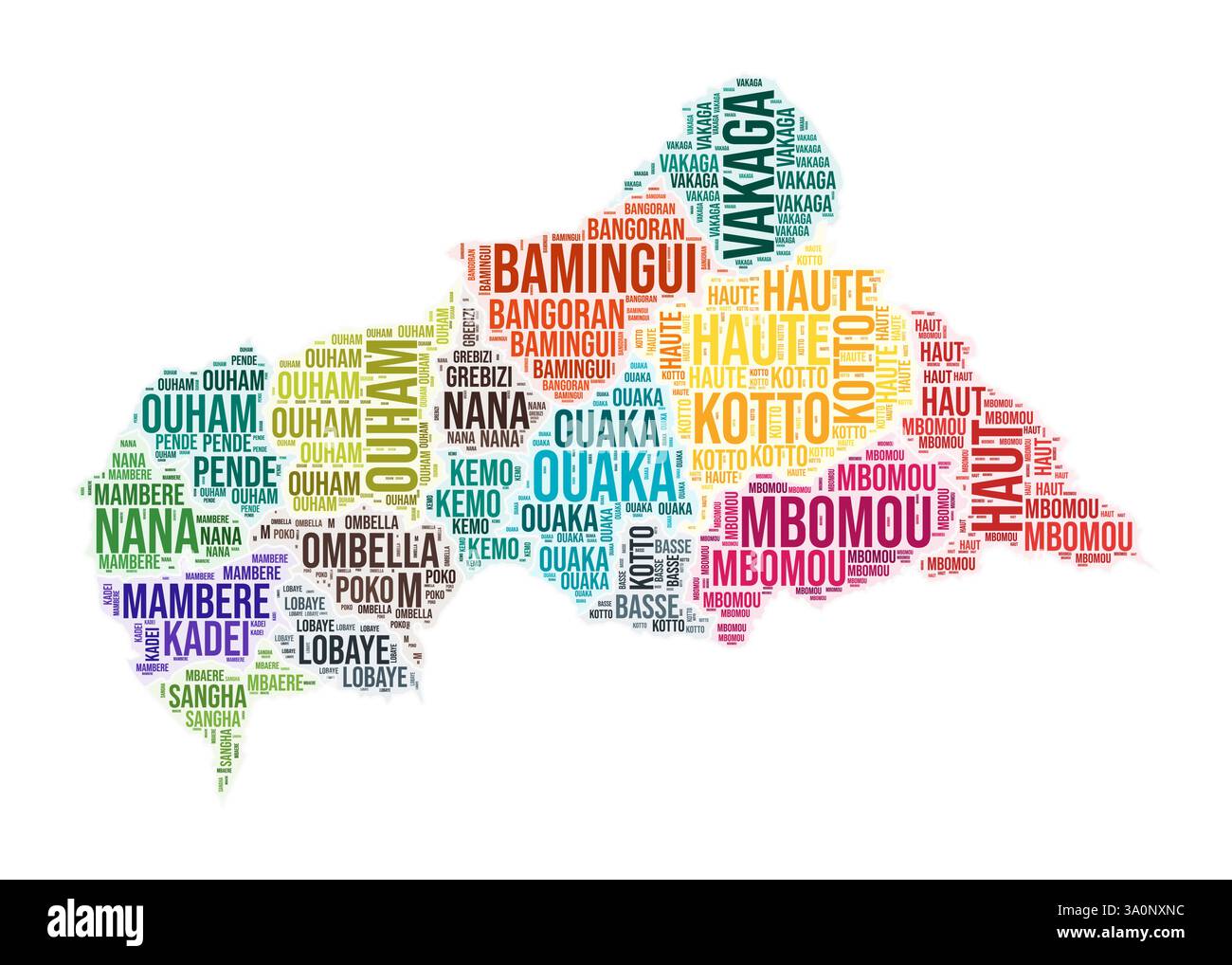 Central African Republic region word cloud. Country shape design ...