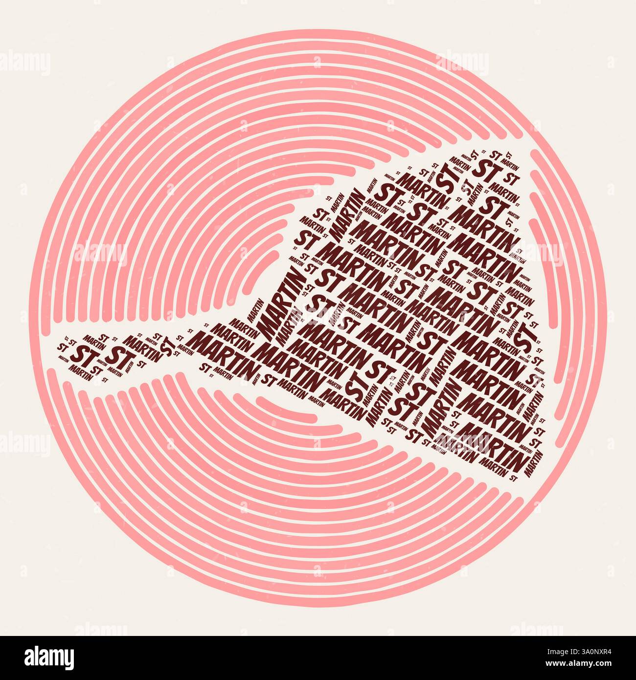 Saint Martin round poster. Typography style image of country. Regions ...