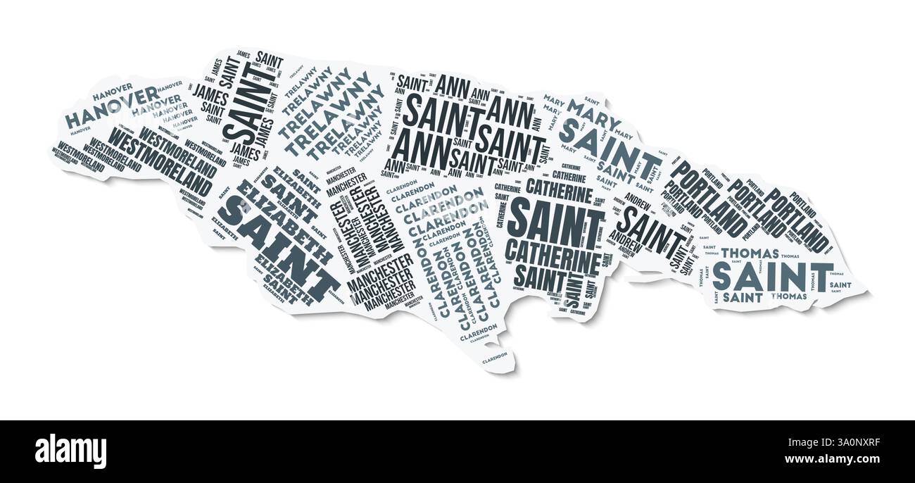 Jamaica shape text cloud. Country border with shadow on white ...