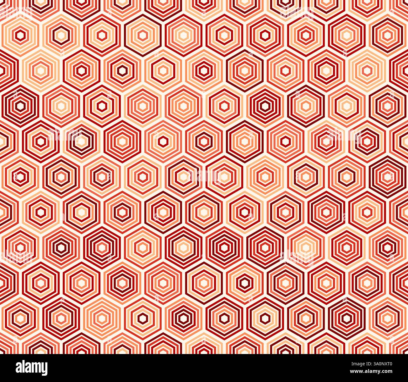 Honeycomb hexagon cells background. Hexagon stacked mosaic background. Red color tones ...