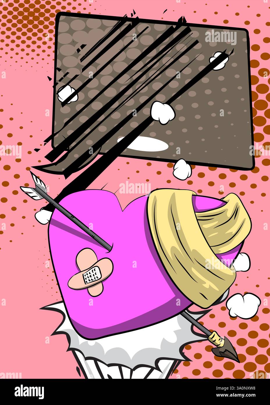Cartoon Broken Heart with blank speech bubble, comic book Romance ...