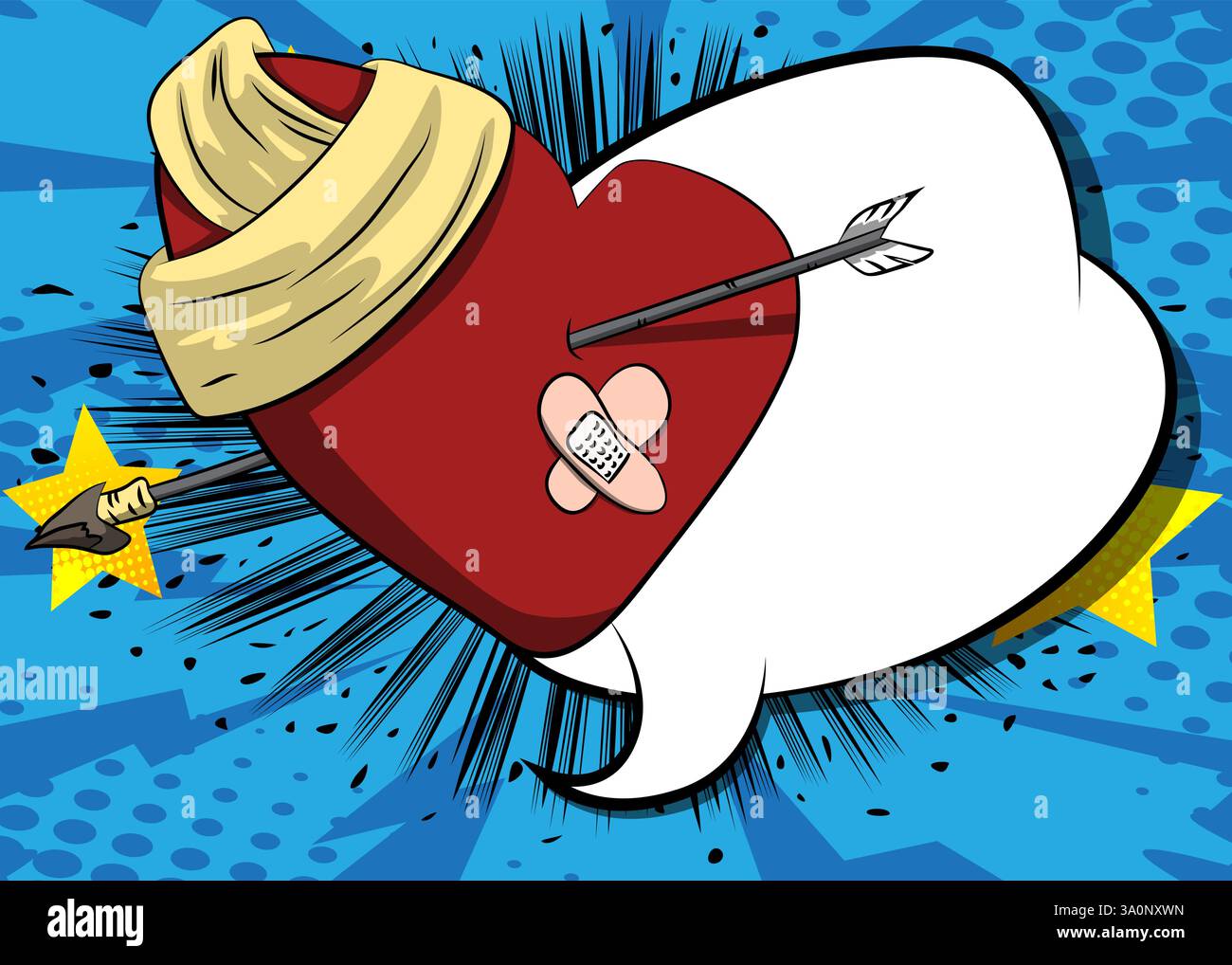 Cartoon Broken Heart with blank speech bubble, comic book Romance ...