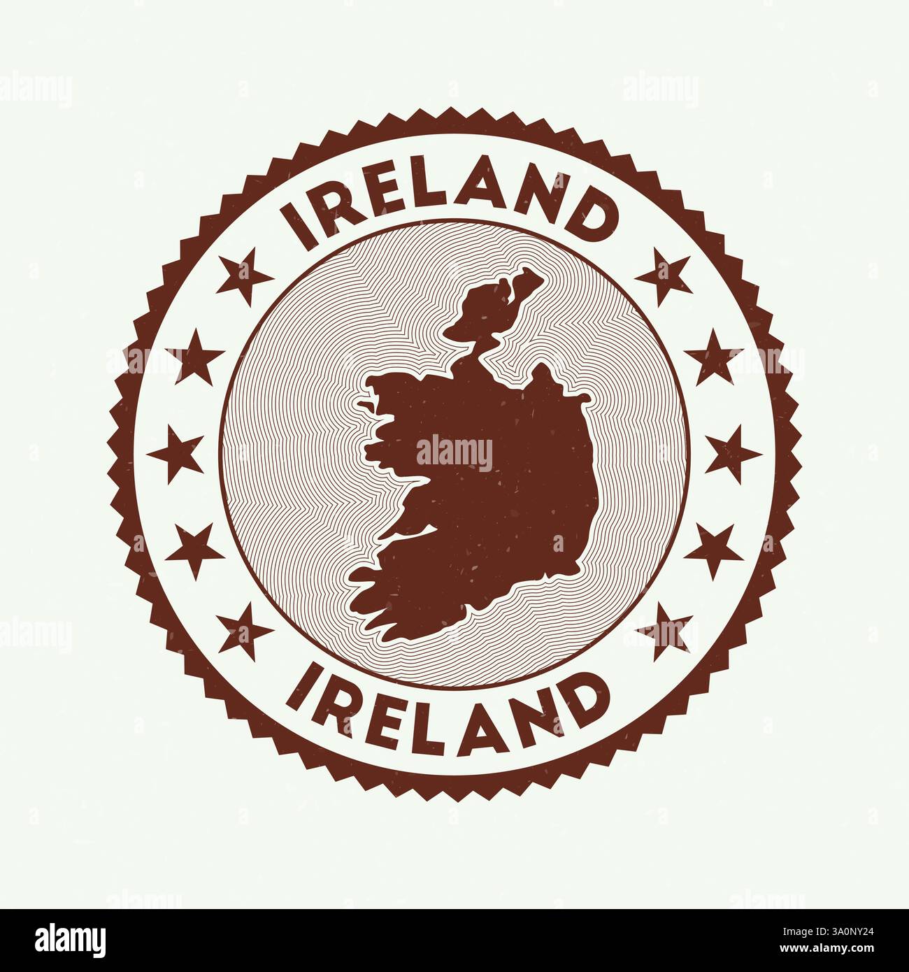Ireland emblem. Country round stamp with shape of Ireland, isolines and ...