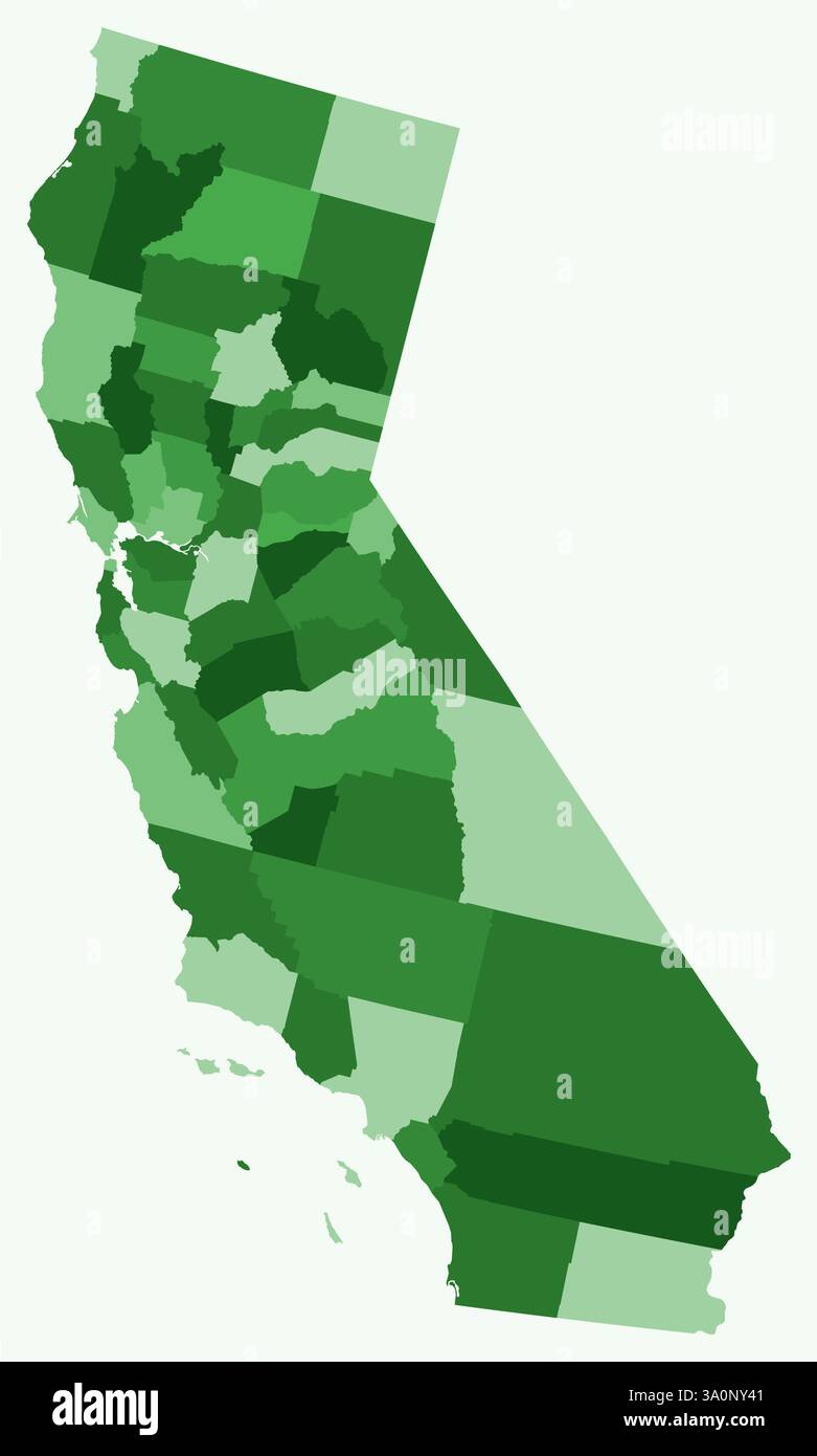 Map of California with counties. Just a simple state border map with county division. Green ...
