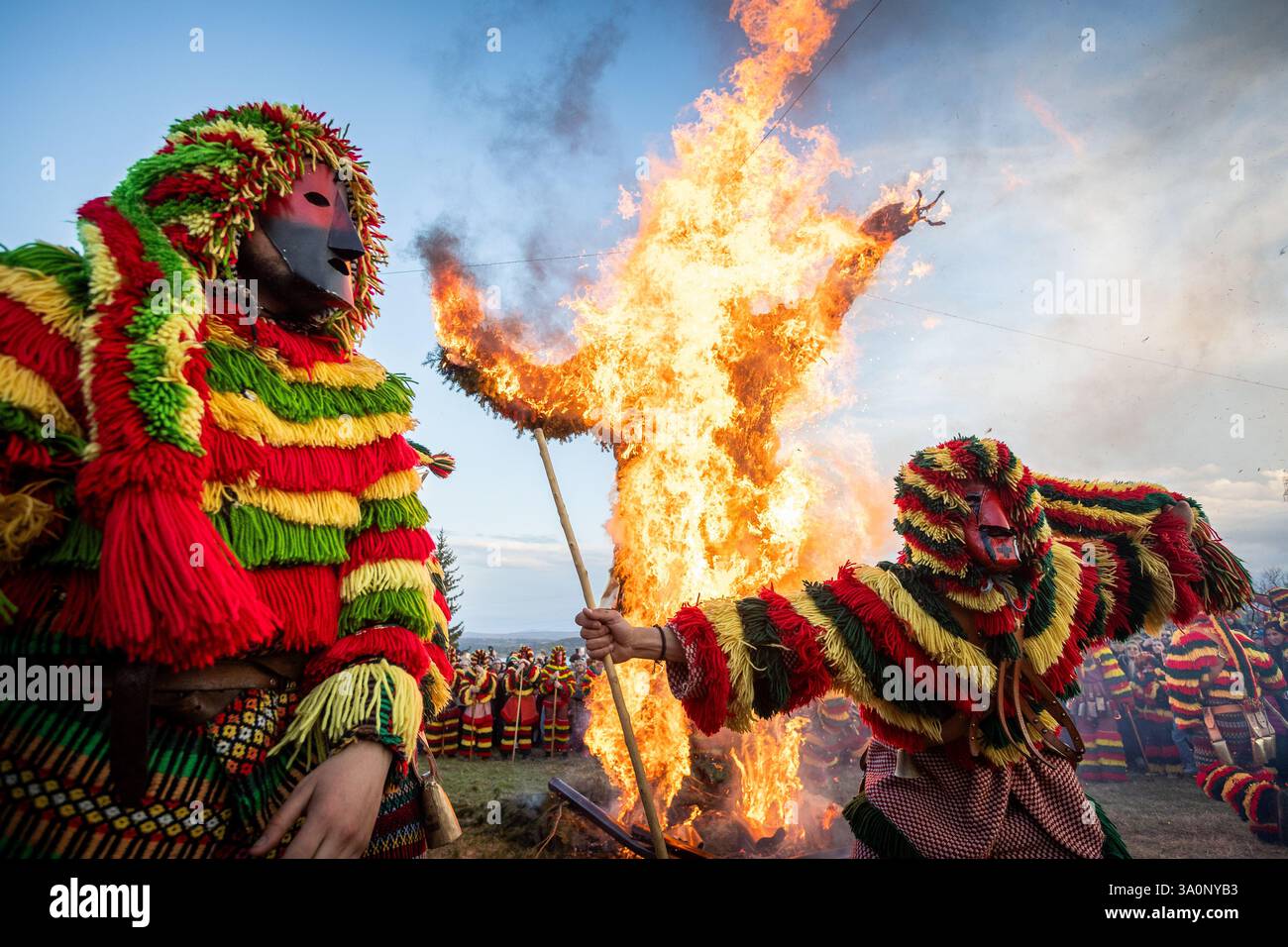Caretos perform religious rituals during the burning of Magic Mask ...