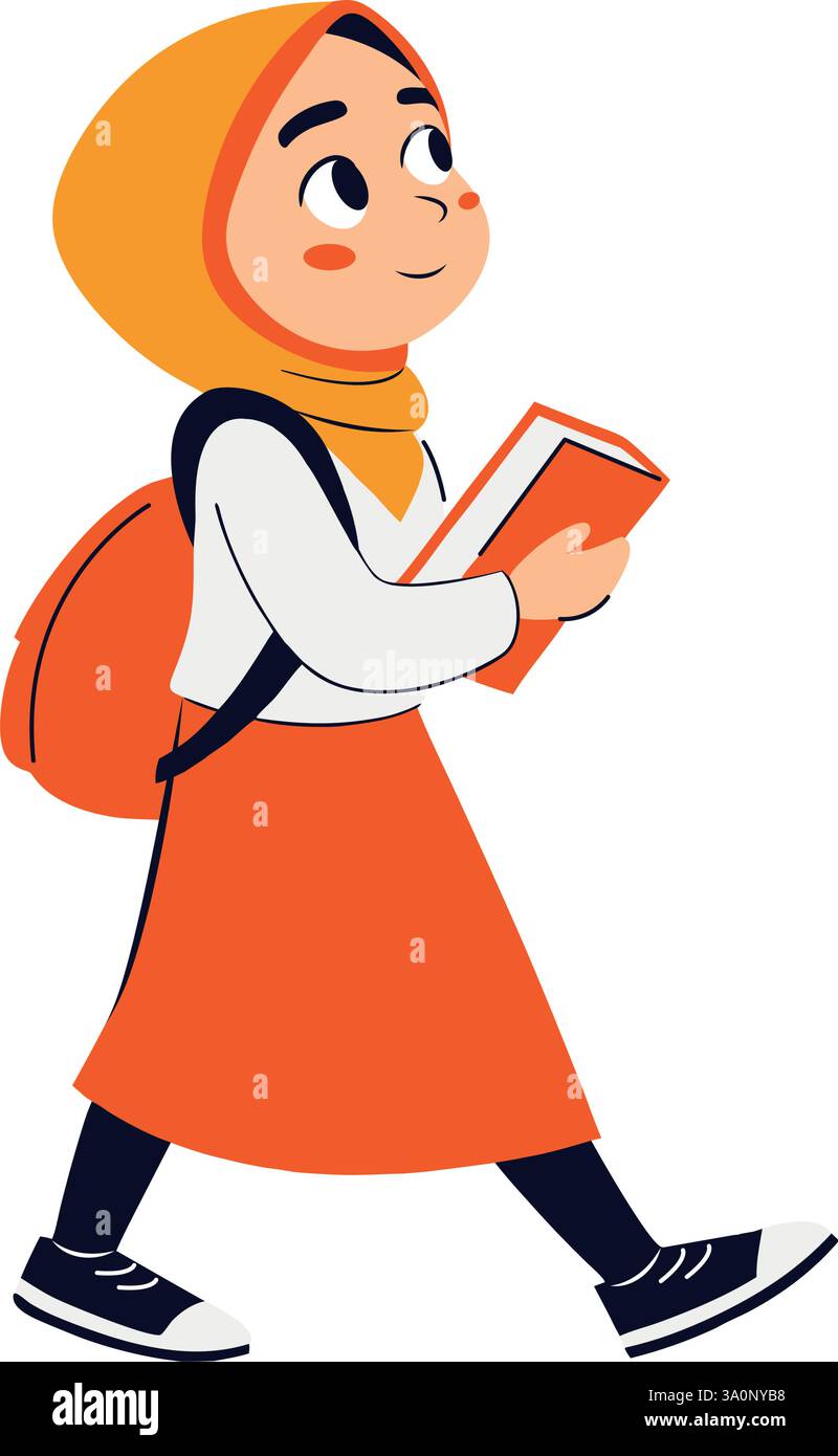 Hijab Student Walking with Books School Stock Vector Image & Art - Alamy