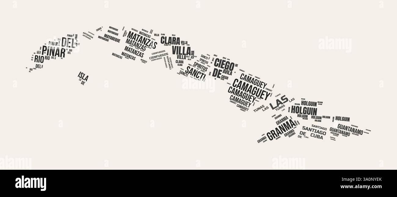 Cuba Word Cloud. Country with regions division. Cuba typographic text ...