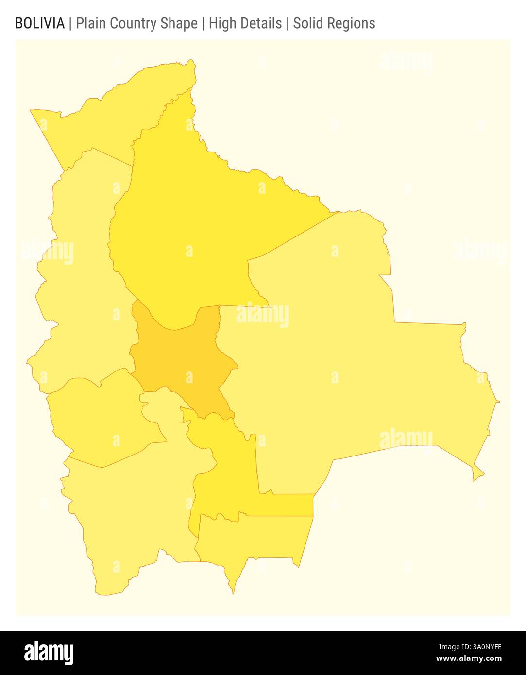 Bolivia plain country map. High details. Solid regions style. Shape of ...