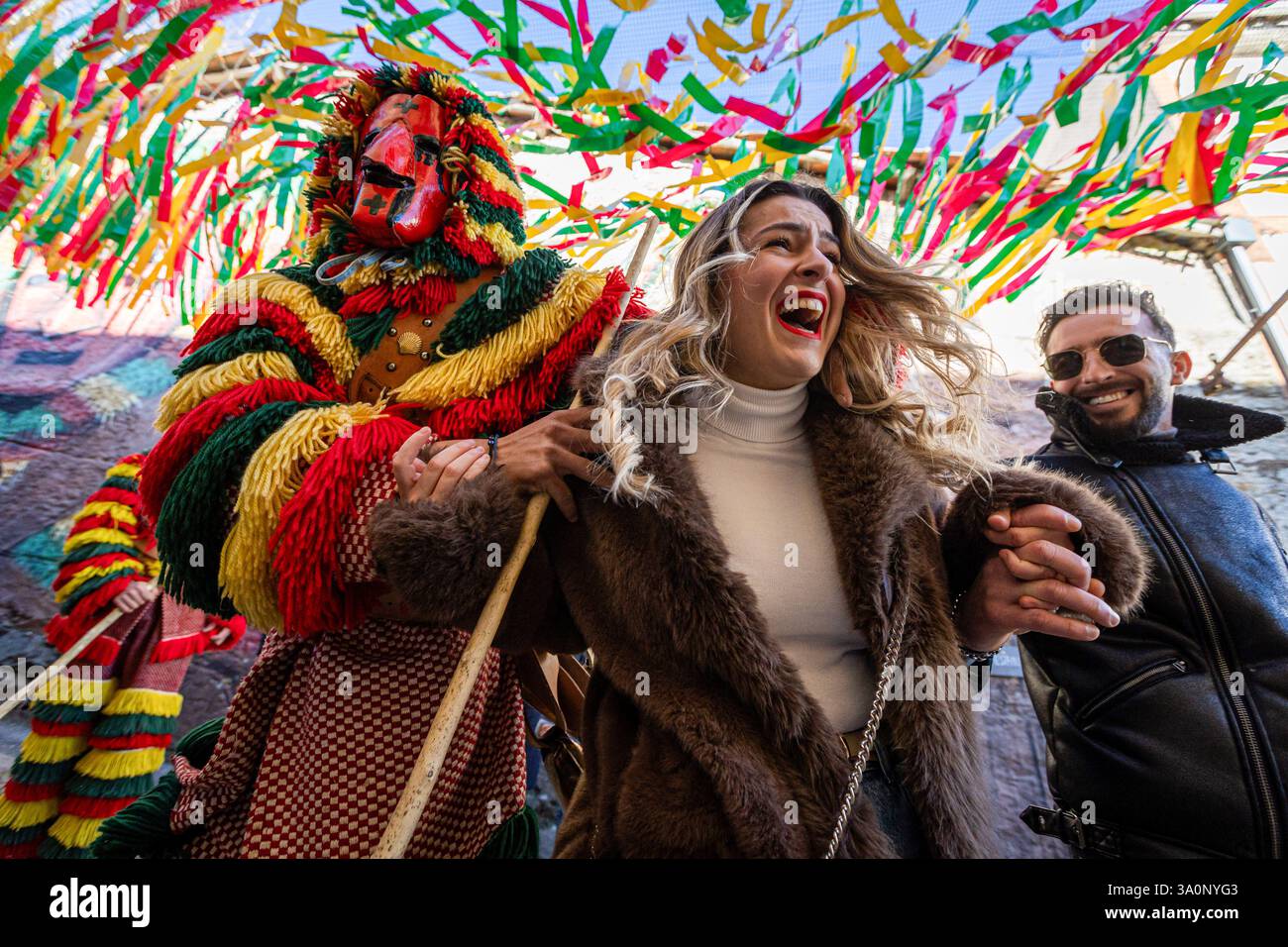 March 1, 2025, Podence, Macedo De Cavaleiros, Portugal: Revelers in vibrant traditional costumes ...