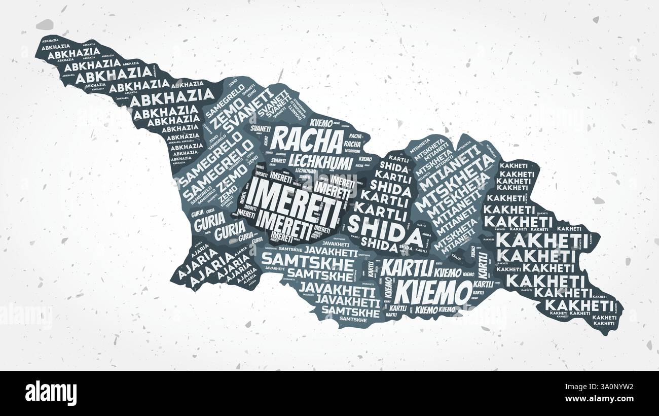 Georgia regions word clouds. Country shape on textured background ...