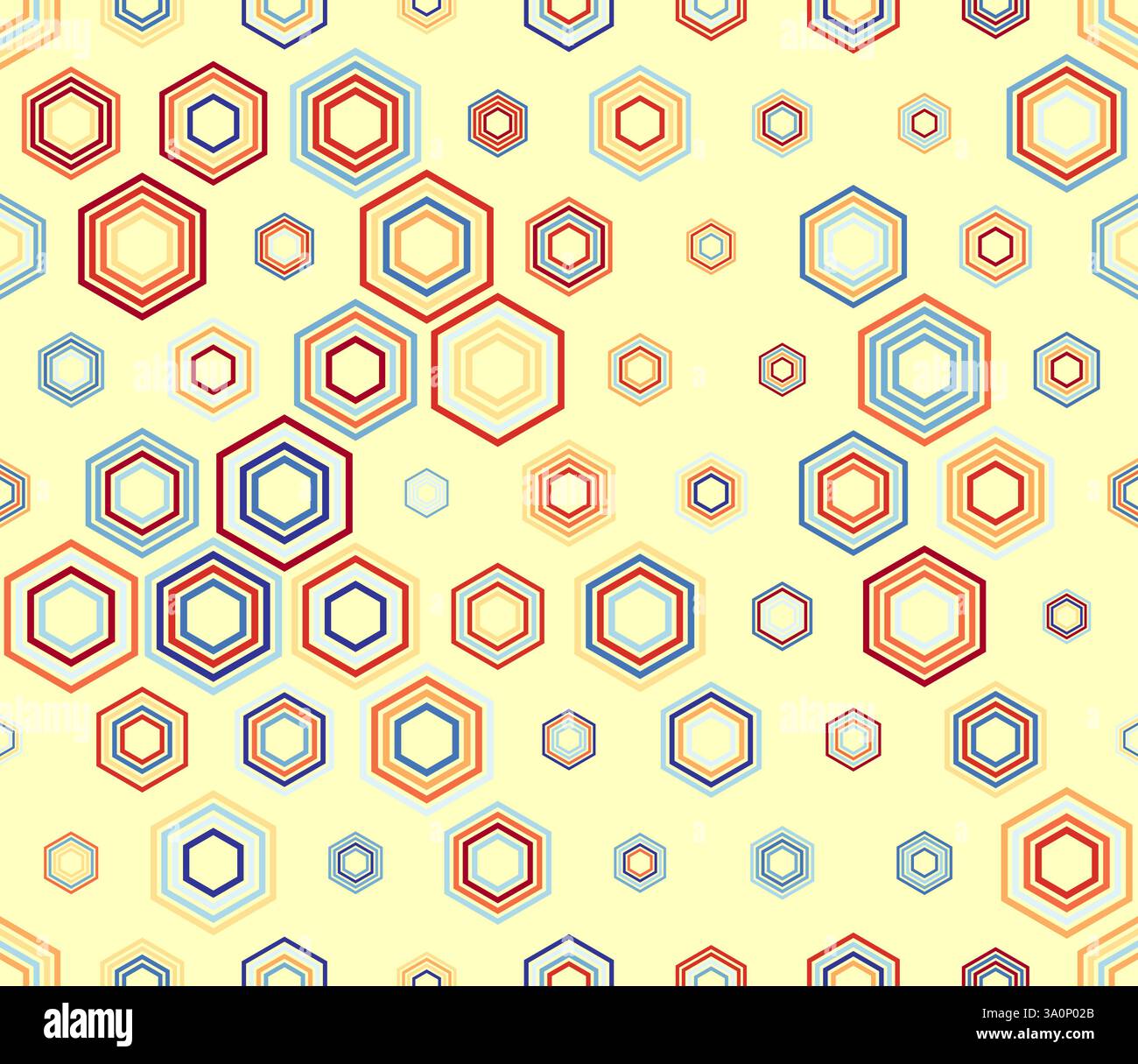 Pattern of hexagon shapes. Multicolored geometric elements of varied size. Stacked hexagon bold ...