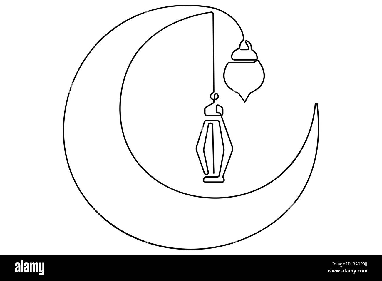 Single line vector illustration of Islamic lamps, stars, moon, and Eid ...