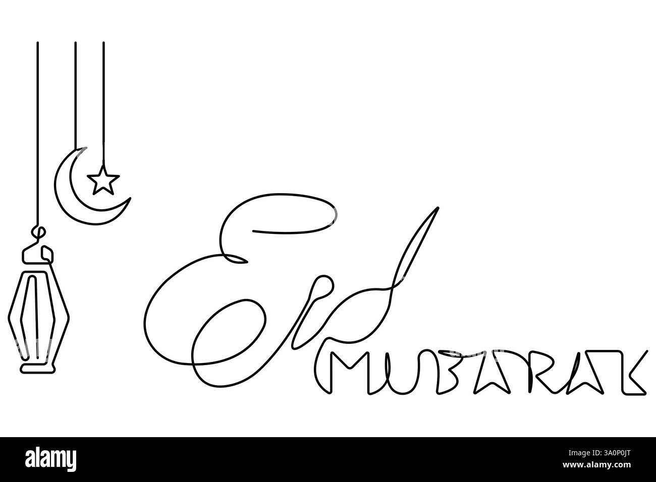 Single line vector illustration of Islamic lamps, stars, moon, and Eid ...