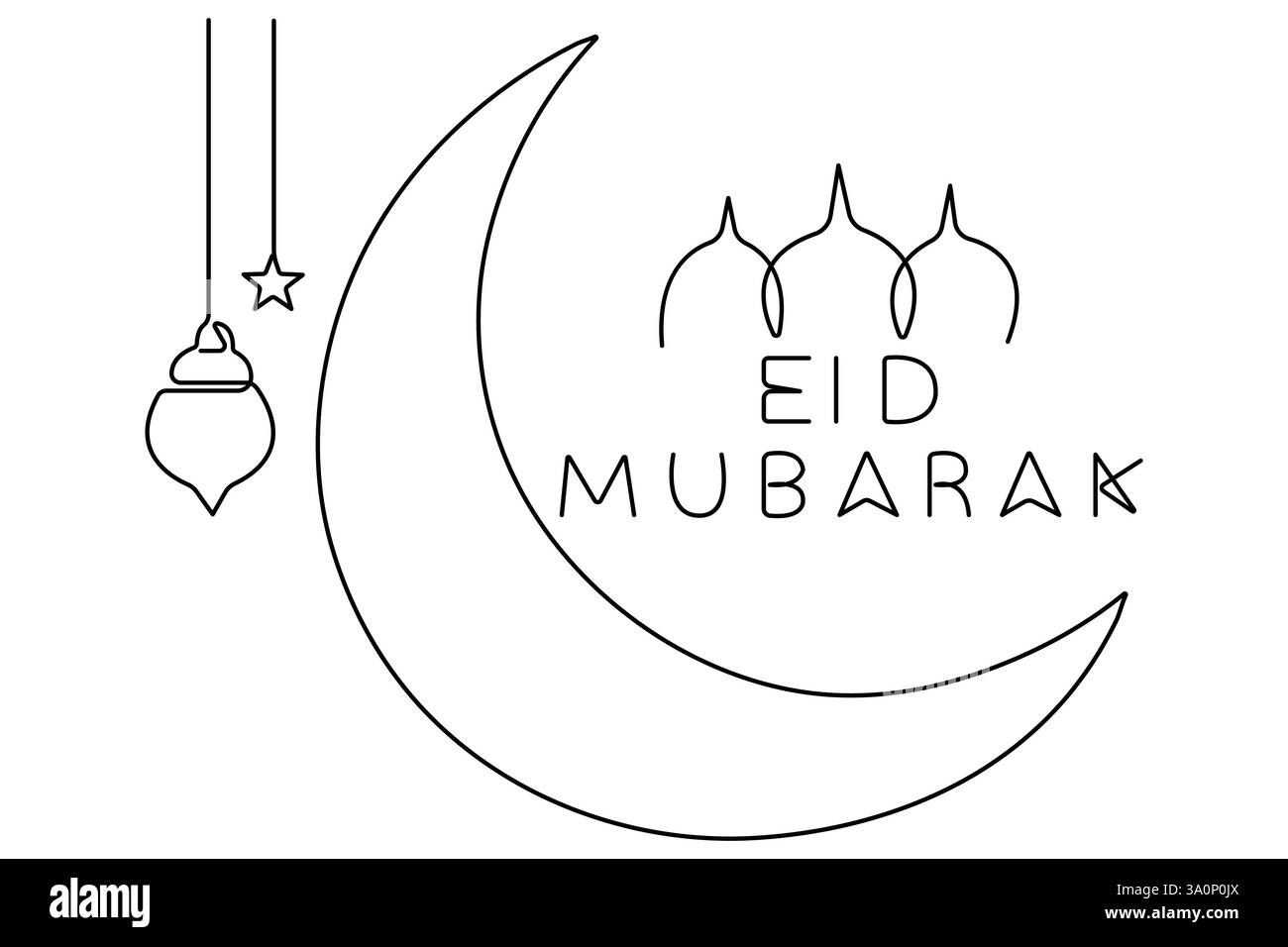 Single line vector illustration of Islamic lamps, stars, moon, and Eid ...