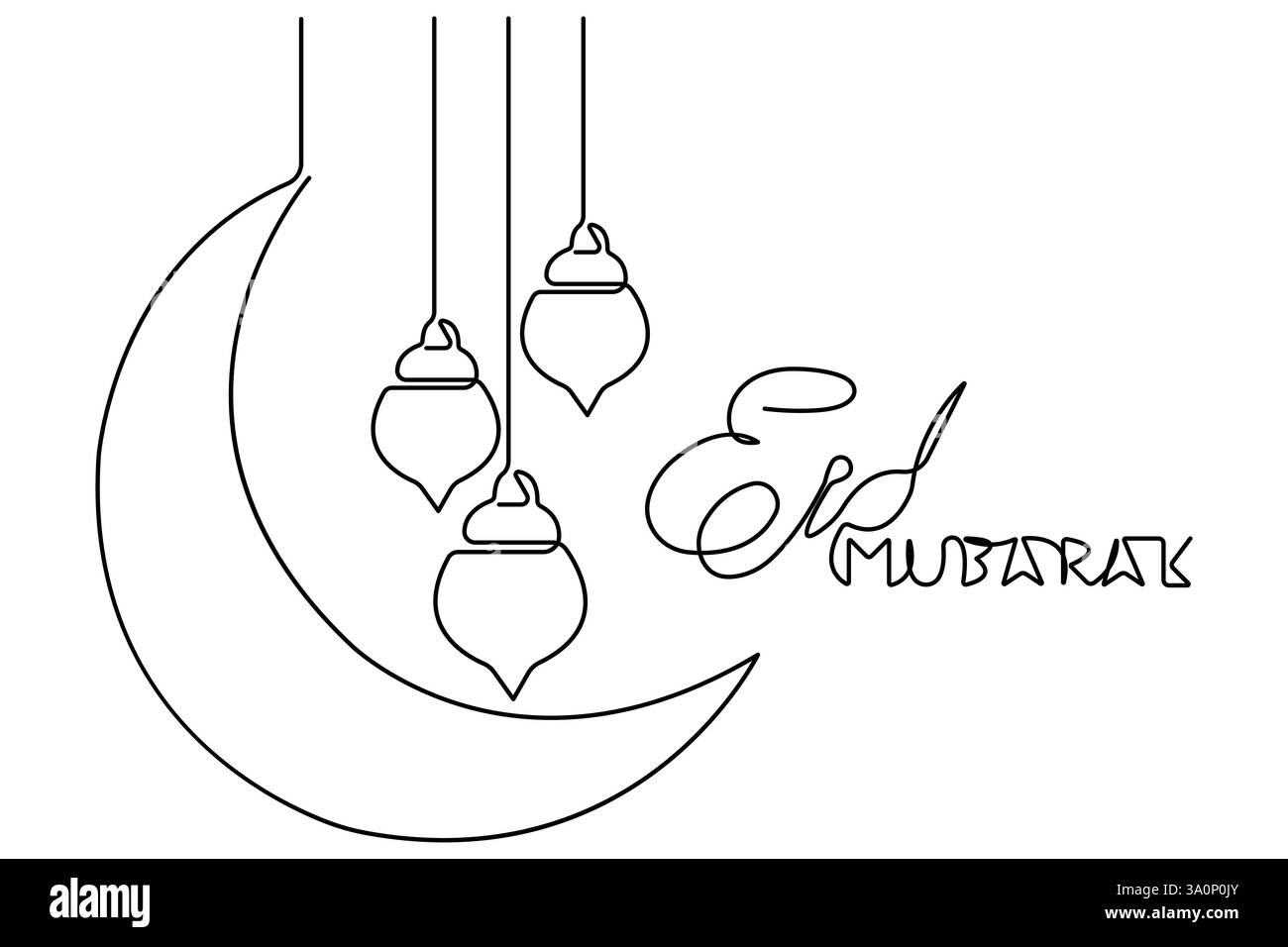 Single line vector illustration of Islamic lamps, stars, moon, and Eid ...