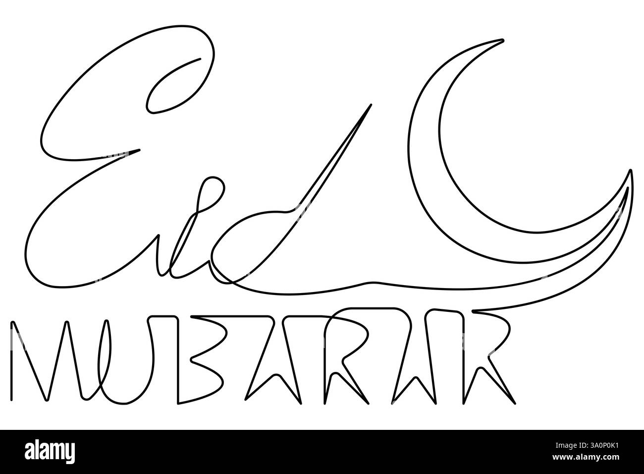 Single line vector illustration of Islamic lamps, stars, moon, and Eid ...