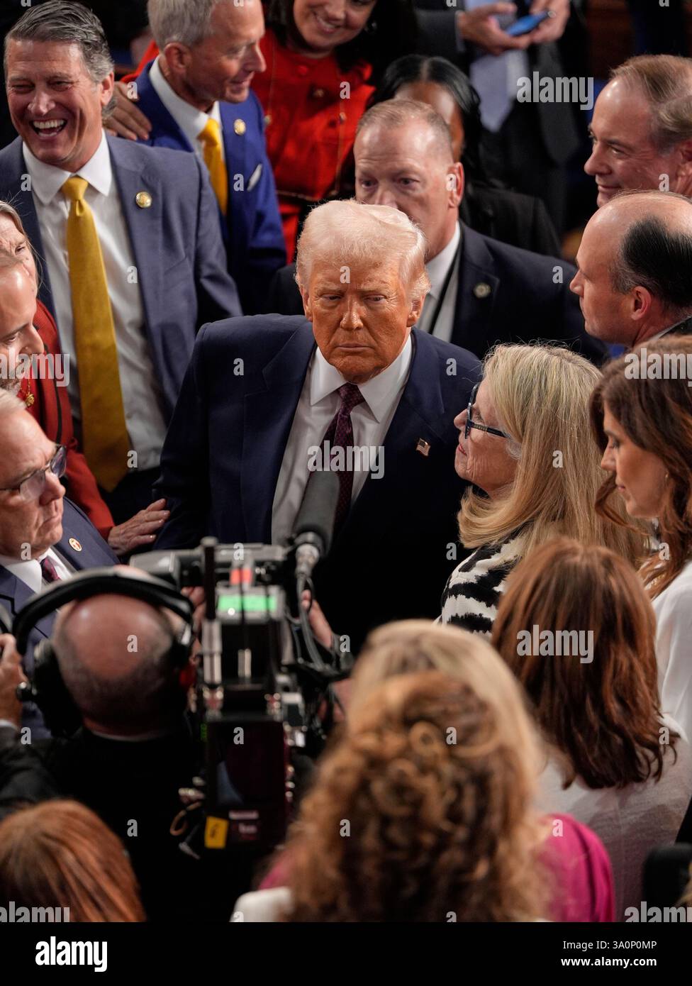 President Donald Trump greets people after addressing a joint session ...