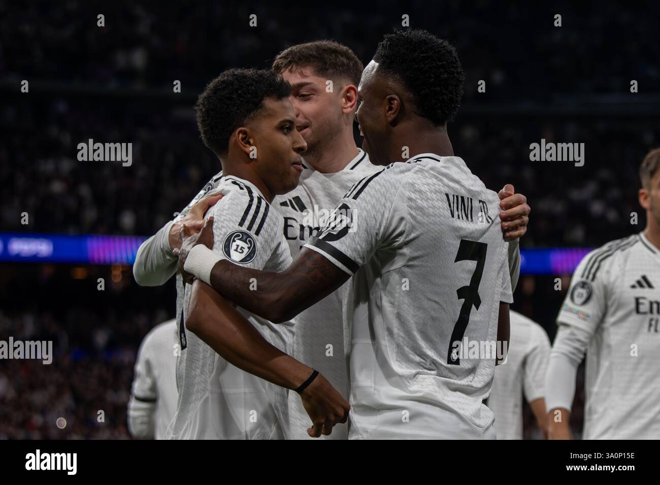 A group of Real Madrid first team players celebrate a goal during the ...