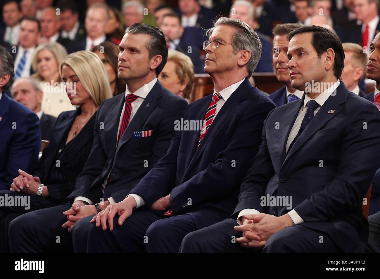 From left, U.S. Attorney General Pam Bondi, Secretary of Defense Pete ...