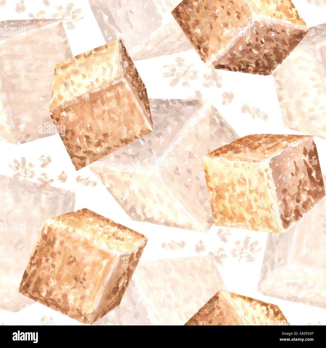 Brown sugar cubes. Seamless pattern. Hand drawn watercolor illustration ...