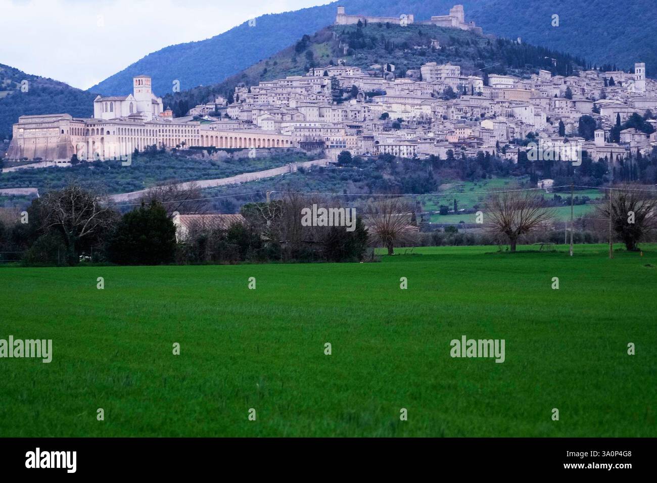 A view of Assisi in central Italy, with St. Francis Basilica, left ...
