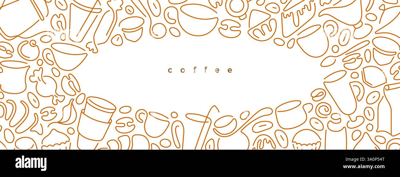 Bakery, tea and coffee line design. French press, hot cup of cocoa ...