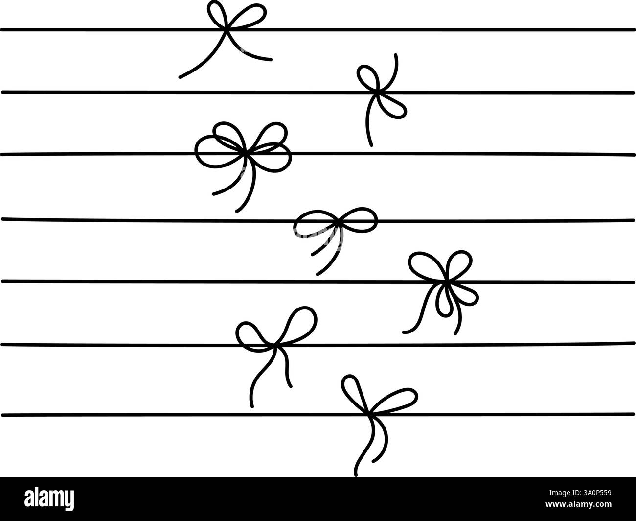 Thin bow for gift box decoration. Line horizontal border isolated on ...