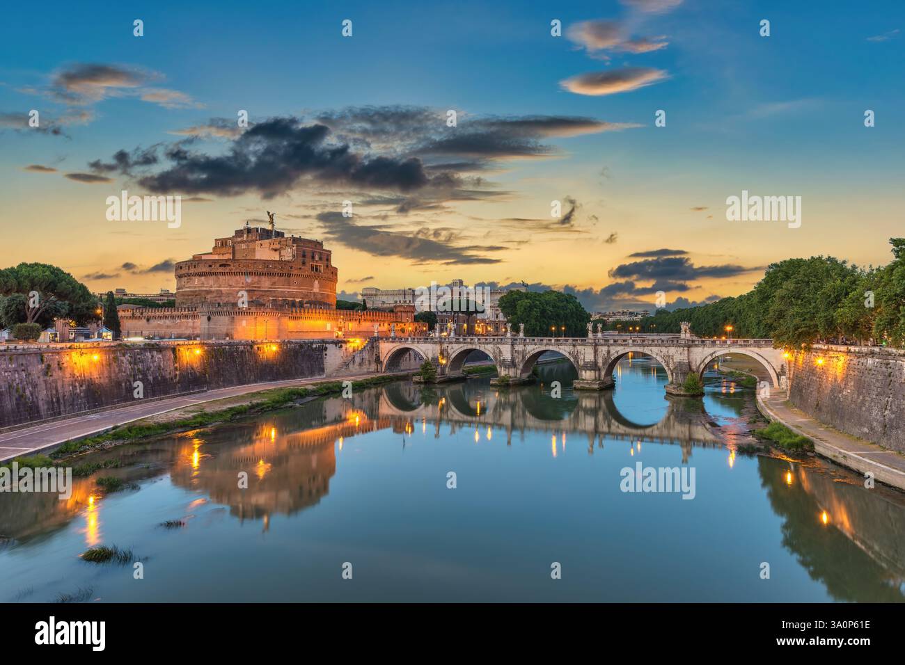 Rome Vatican Italy, sunset city skyline at Castel Sant'Angelo and Tiber ...