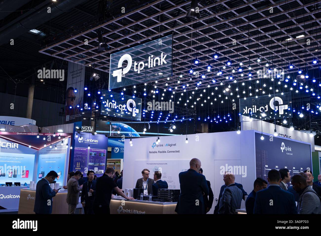 Barcelona, Spain. 04th Mar, 2025. Th logo of telco company Tp-Link is seen at the Mobile World ...