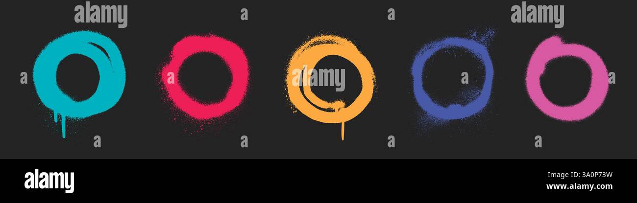 Spray paint circles in vibrant neon colors on black background ...