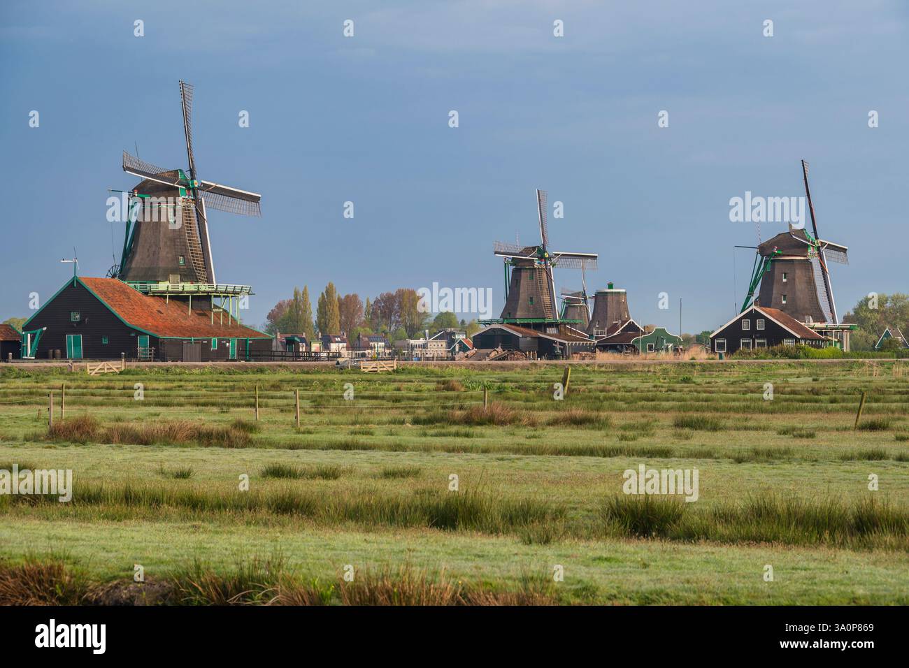 Dutch Windmill and traditional house at Zaanse Schans Village ...