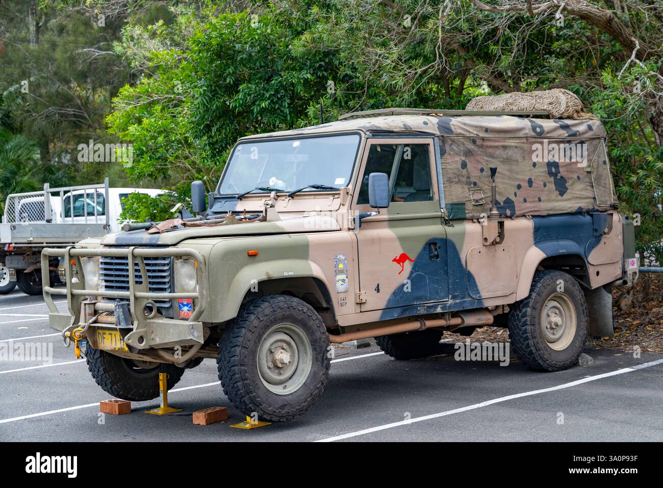 1989 Land Rover Defender parked in Sydney Australia, camouflage army ...
