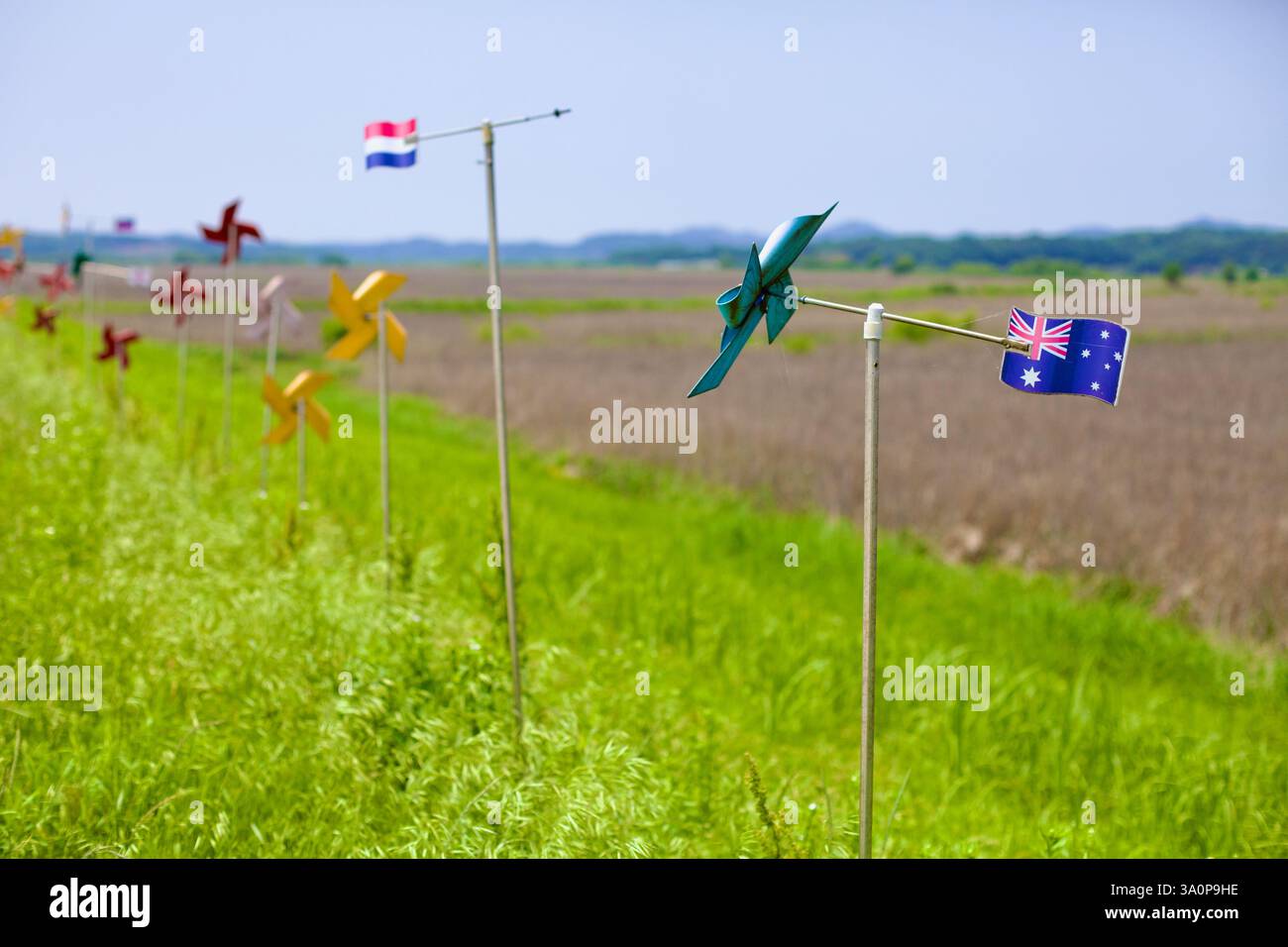 Iksan, South Korea - May 27, 2021: Colorful windmills and small ...