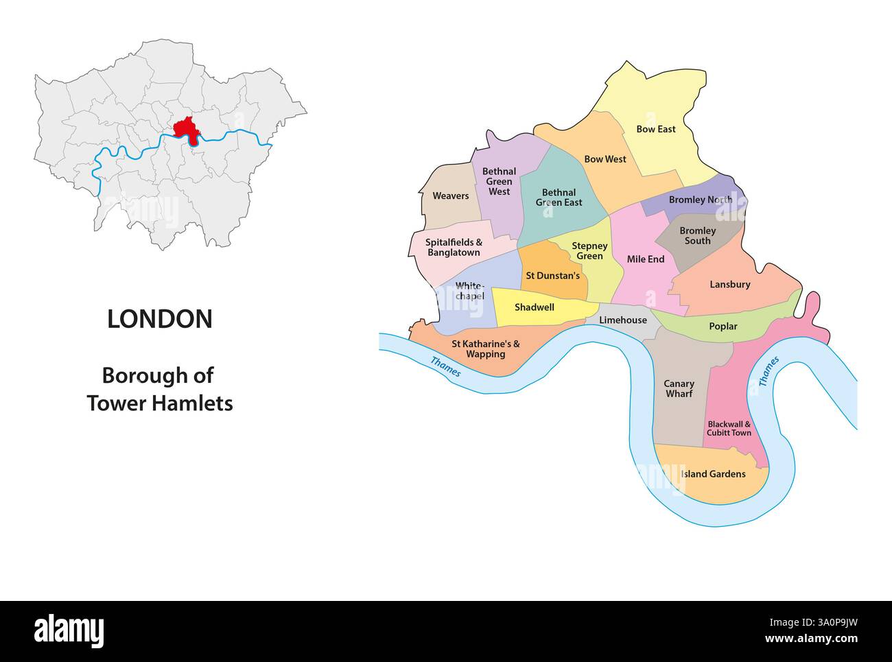 Vector map Borough of Tower Hamlets, London, UK Stock Photo - Alamy