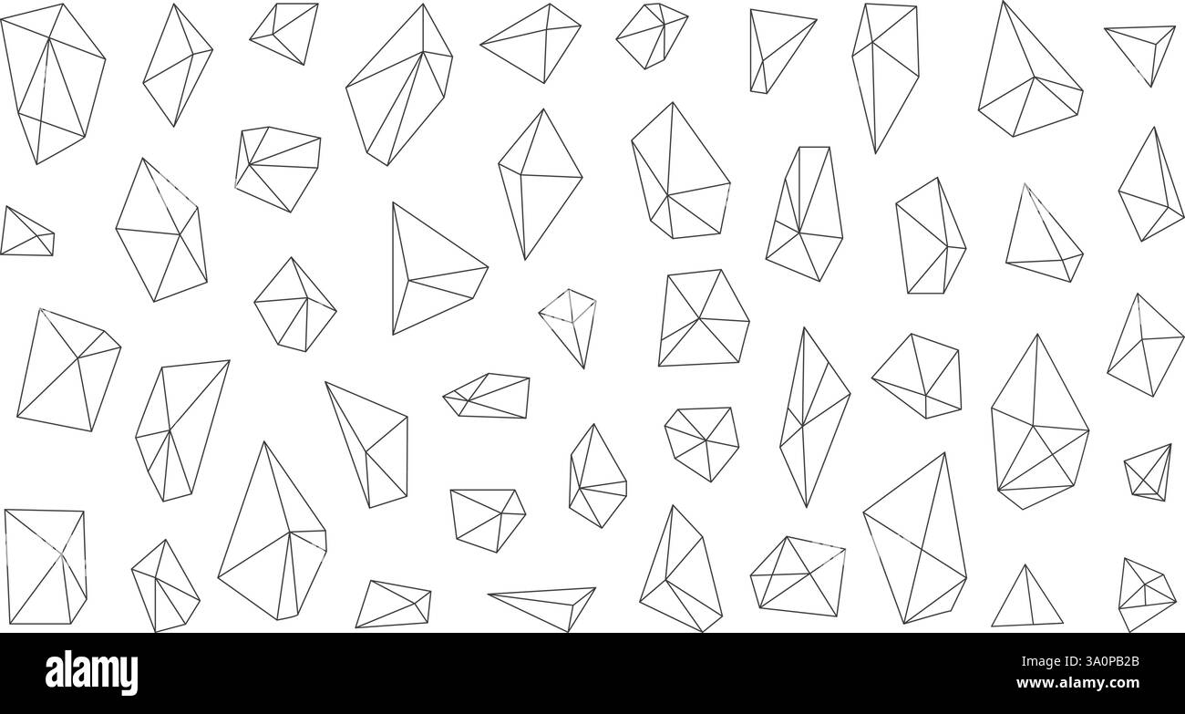 Black line polygonal elements. Linear gemstones, diamonds, stones ...