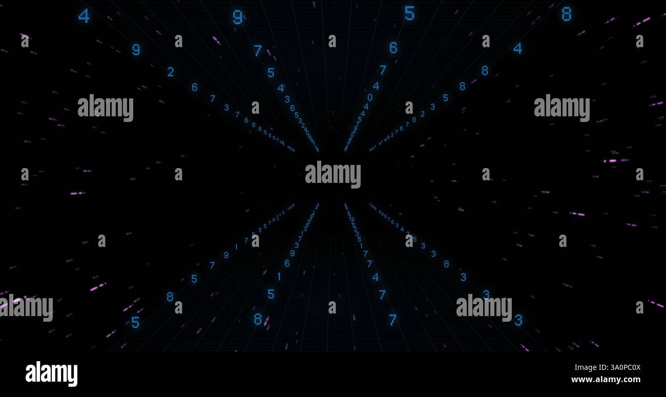 Image of data processing and light trails on black background Stock ...