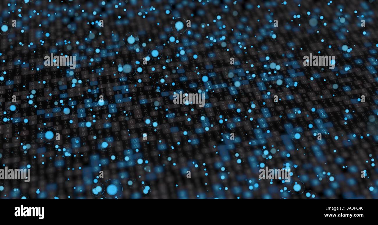 Image of falling blue light particles twinkling on dark background ...
