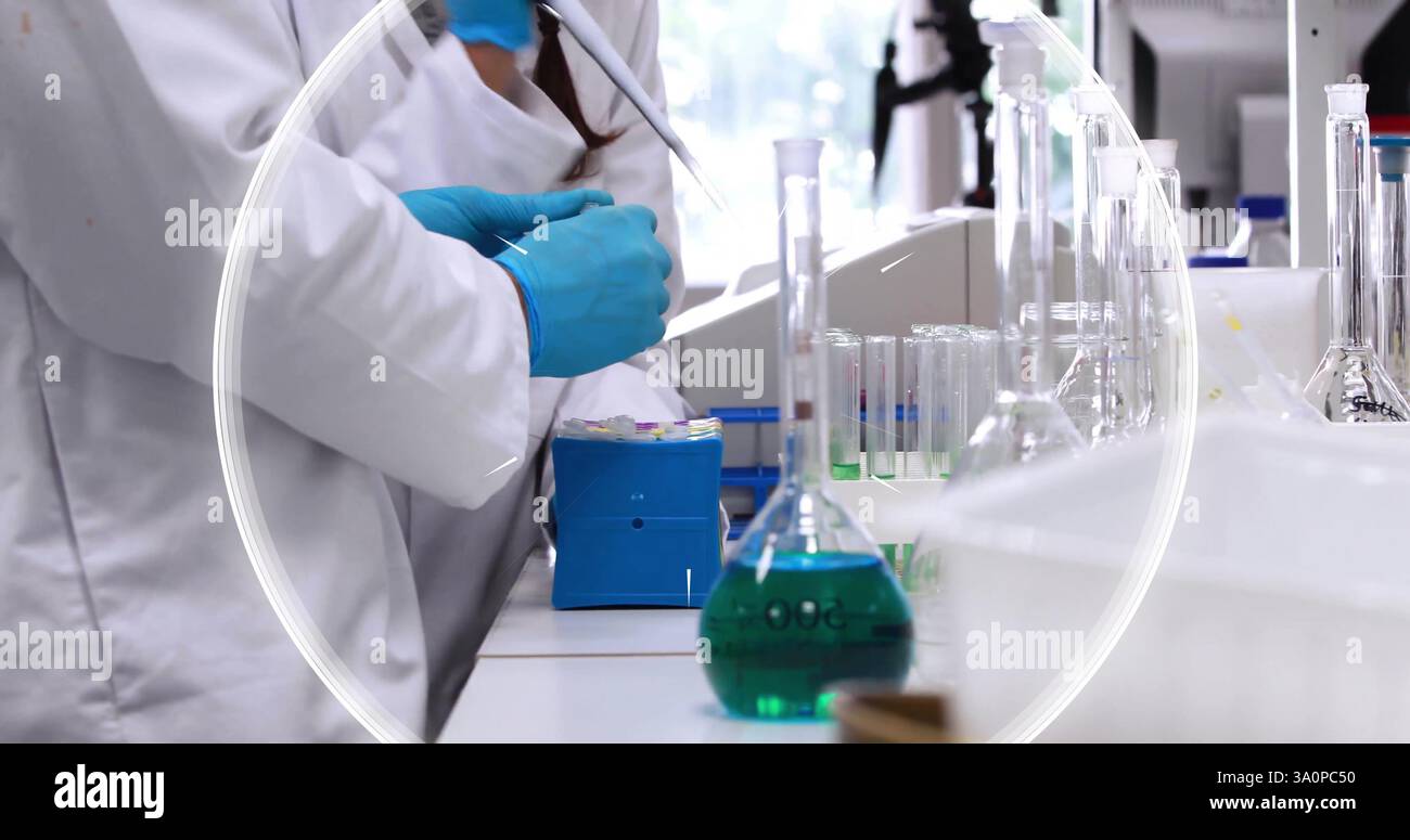 Image of white shapes over diverse scientists in lab Stock Photo - Alamy