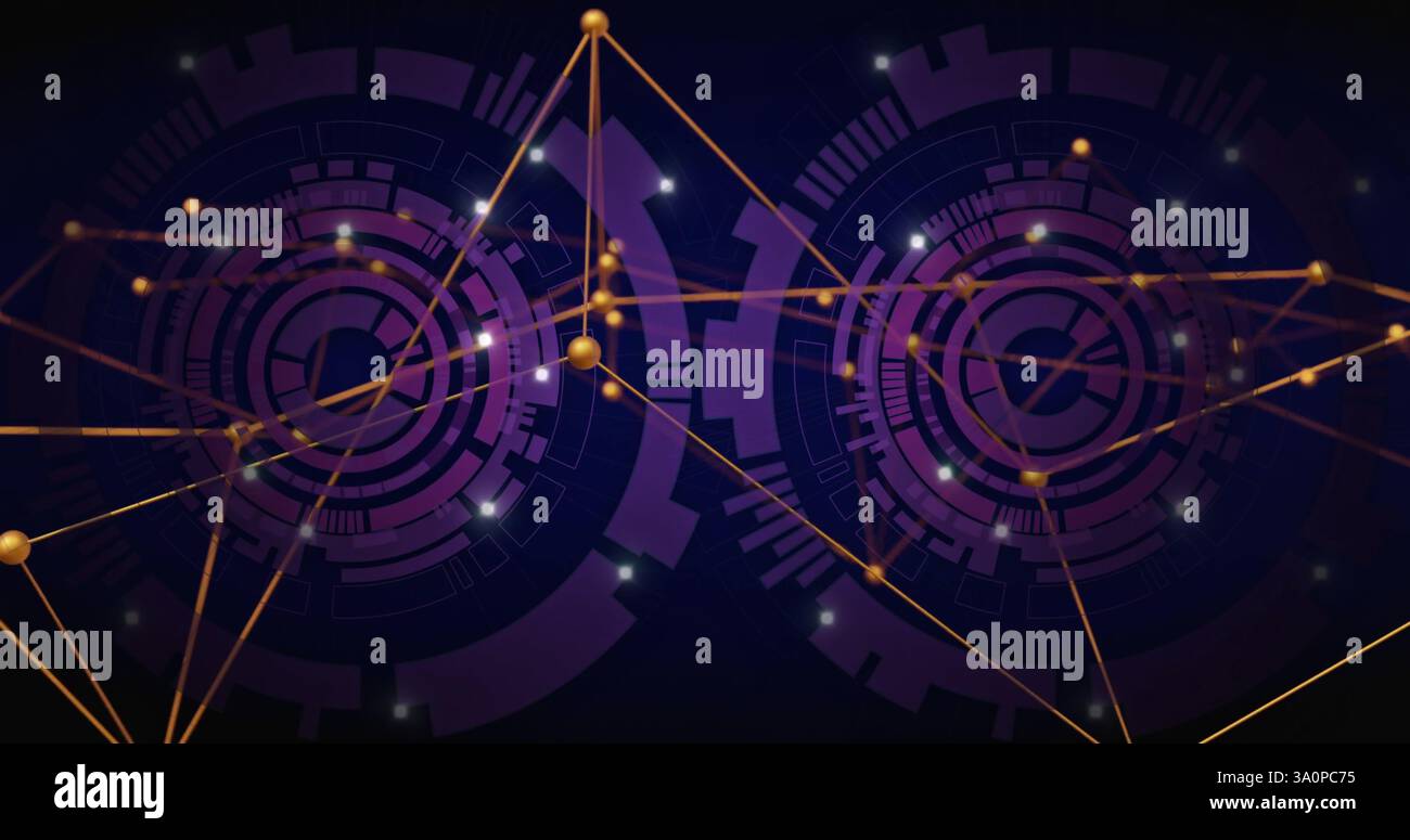 Image of network of connections over scopes scanning Stock Photo - Alamy