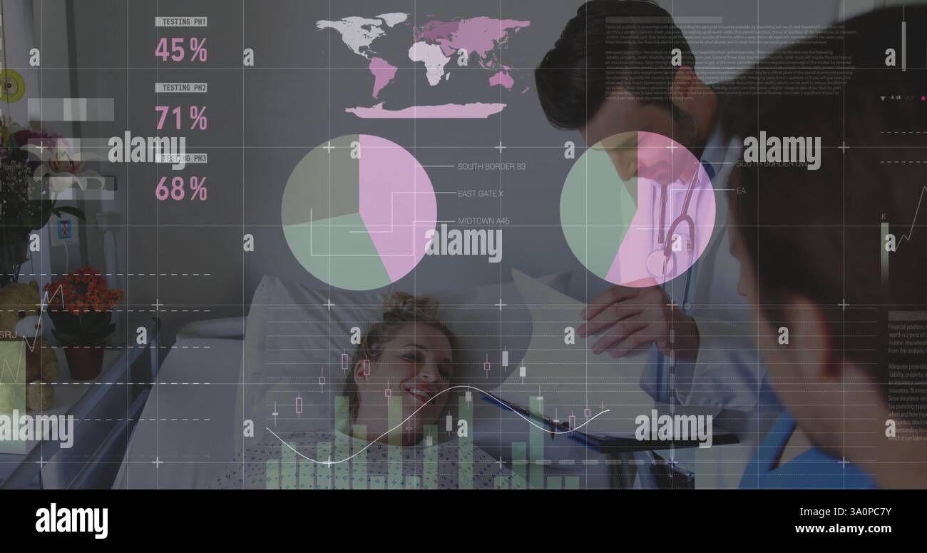 Image of data processing and diagrams over caucasian doctors with ...