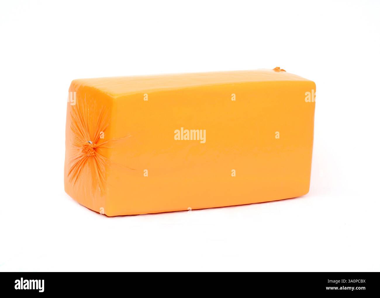 Big cheese head in yellow vacuum package. Cheese block isolated on ...